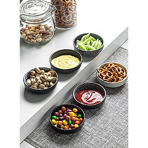 YJR Ceramic Japanese Side Dishes, Seasoning Dishes, Dipping Bowls - 3.5 Inch, with Metal Stand for Ketchup Soy Sauce BBQ Party, Set of 6, Blue