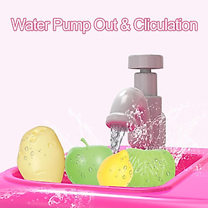 Play Kitchen Girls Toy, kids kitchen play set 3-5, 46Pcs toy kitchen Accessories for Boys and Girls, Kitchen Toys ages 4-8 with Realistic Lights & Sounds, Simulation of Spray and Play Sink