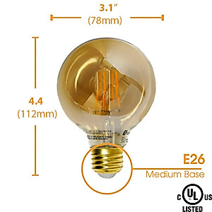 Xtricity Vintage G25 LED Globe Light Bulbs, Dimmable, Amber Glass, 5W (40W Replacement), 2200K Soft White, 350 Lumens, E26 Globe Bulb, 120V (2 Pack)