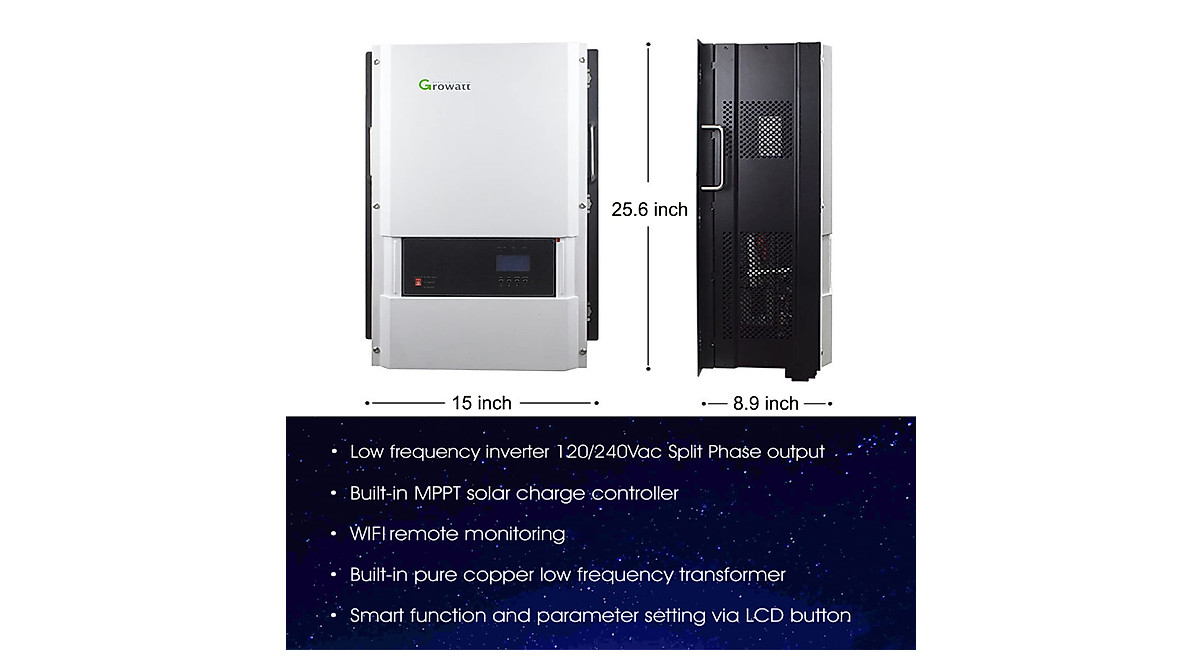 Growatt Solar Inverter 6000W, Off Grid Solar Inverter 48V DC to 120 AC, Split Phase Solar ...