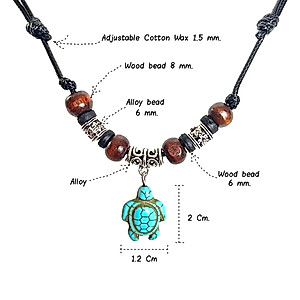 Nove Jewelry Leather Hawaiian Sea Turtle Necklace - Bone Beaded Necklace - Wood Bead and Adjustable Cord