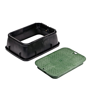 14 in. X 19 in. Rectangular Valve Box Extension and Cover, 6-3/4 in. Height, Irrigation Control Valve Lettering, Black Extension, Overlapping Green Cover, Black/Green