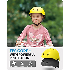 OutdoorMaster Youth & Kids Bike Helmet - Adjustable Multi-Sports Skateboard Helmet with Removable Liners for Balance Bike, Toddler Scooter, One Wheel Hoverboard - Yellow - M