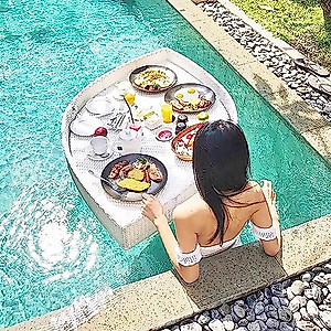 DAZULI Extra Large Round Floating Bar Table Serving Tray Drink Holder for Pool or Beach Party Float Refreshment Durable,White