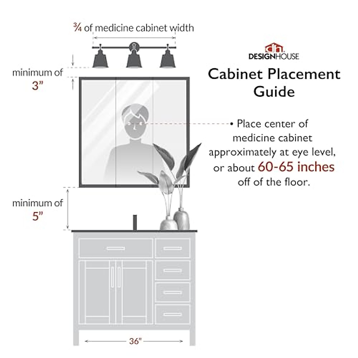 Design House 48 Inch Bathroom Medicine Cabinet, Wall Mounted, Mirrored, Brown, 541367-ESP