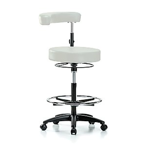 Perch Rolling Dental Stool Adjustable Height with Procedure Arm and Foot Ring for Carpet Or Linoleum - Counter Height Stool - Off-White Vinyl - Dental Stools with Wheels