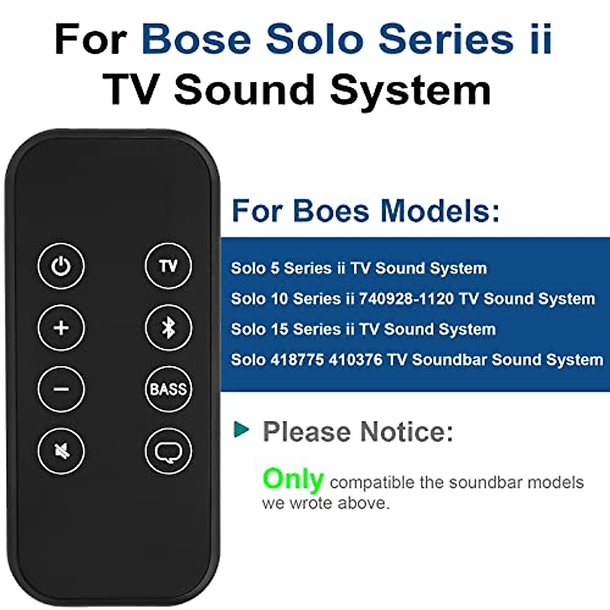 Motiexic Remote Control for Bose Solo 5 10 15 Series ii TV Sound System/ 732522-1110 418775 410376 TV Soundbar Sound System with CR2025 Battery Inside Bluetooth Key Button