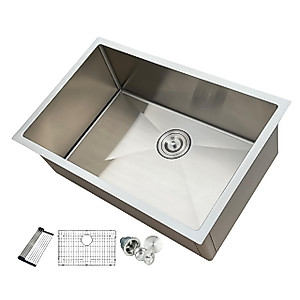 22"x18.5"x10" High-end 22 inch Undermount Stainless Steel Kitchen Sink. Full Accessory Set. XL Single Bowl Deep Basin. 16 Gauge Thick.