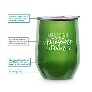 Cheersville 12oz Stainless Steel Wine Tumbler with Lid - Aqua Metallic 1 Pack - Making A Difference- Employee Appreciation and Team Motivation Thank You Gift Welcome to the Team Onboarding