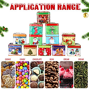 12 Pieces Christmas Cookie Tins Xmas Square Candy Tinplate Tins Large Capacity Retro with Lids Cookie Containers for Storing Candies Biscuits Treat Tea Small Gift and More (Cute)