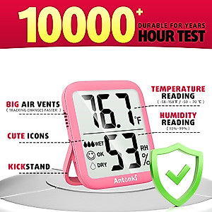 Antonki Room Thermometer for Home, 2 Pack Digital Temperature and Humidity Monitors, Indoor Hygrometer Sensor, Humidity Gauge, Humidity Meter for Baby Room, Terrarium, Incubator, Greenhouse