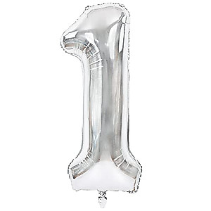 40 Inch Silver Large Numbers Balloons 0-9, Number 1 Digit 1 Helium Balloons, Foil Mylar Big Number Balloons for Birthday Party Anniversary Supplies Decorations