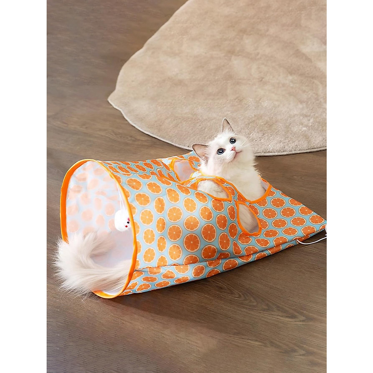 Cat Tunnel Bags for Indoor Cats, 2024 New Cat Self Interactive Toys, Crinkle Paper Collapsible Interactive Pet Cat Tubes with Plush Ball,Orange