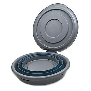 SAMMART 66L(17.4 Gallon) Collapsible Plastic Garbage Bin with Wheels & Removable Lid-Foldable Pop Up Container-Portable Washing Tub-Space Saving Basket,Water Capacity 56L(14.8 Gallon)(Grey/Blue)