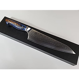 Custom VG10 Damascus chef knife Hybrid Santoku 9" White Silver cast pine cone handle, kitchen knife w/ 67 layer SS Damascus (Purple Cosmos)