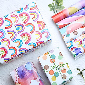 Apol Gift Wrapping Paper Birthday,Rainbow Pink Folded Gift Wrap Set 20 x 28 inches per sheet (12 sheets: 47 sq. ft. ttl.) W/String and Sticker for Bridal Baby Shower Wedding Graduation and More