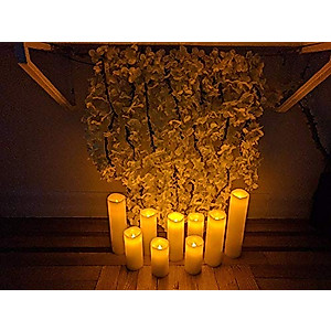 salipt Flameless Candles, LED Flickering Candles Set of 10 (H 4" 5" 6" 7" xD 2.2") Waterproof Candles, Resin Plastic, Indoor Outdoor Use,Ivory