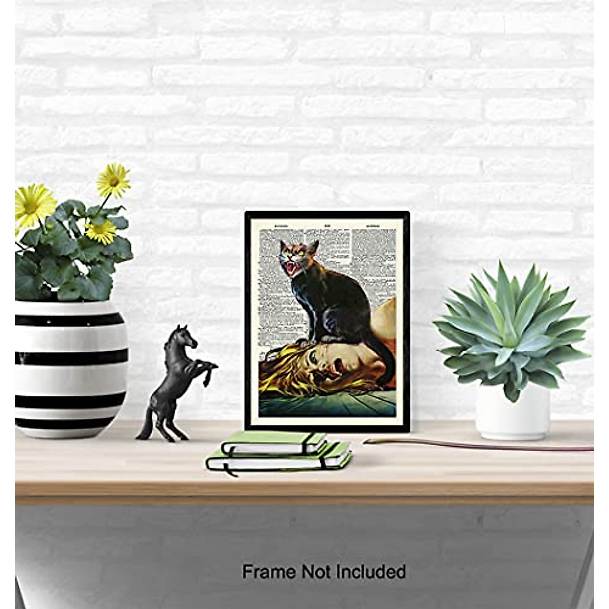 Cat Horror Movie Wall Art & Decor - Black Cat Decorations - Cat Themed Picture Prints - Creepy Gothic Goth Scary Movie Poster - Cat Lover Gifts for Women, Men - Funny Cat Lady Home Decor 8x10