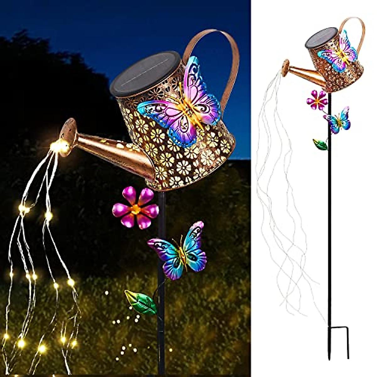 Solar Watering Can with Lights Outdoor Garden Decor,Waterproof LED Garden Stake Lights Decoration for Yard Lawn Patio Pathway Front Porch Landscape Gardening Gift for Mom Grandma Women Birthday Gifts