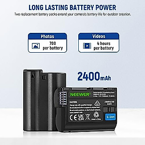 NEEWER EN-EL15c Replacement Battery and USB Charger Set, 2 Pack 2400mAh Batteries and Dual Channel Charger, Compatible with Nikon Z8 Z7 Z6 Z5 D850 D810 D780 D750 D610 D500 D7500 D7200 D7100 D7000 1 V1