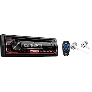 JVC Stereo Car Single DIN In-Dash CD MP3 Car Stereo Receiver Front USB AUX Inputs Android Control AM FM Radio Player with Remote Control / FREE ALPHASONIK EARBUDS