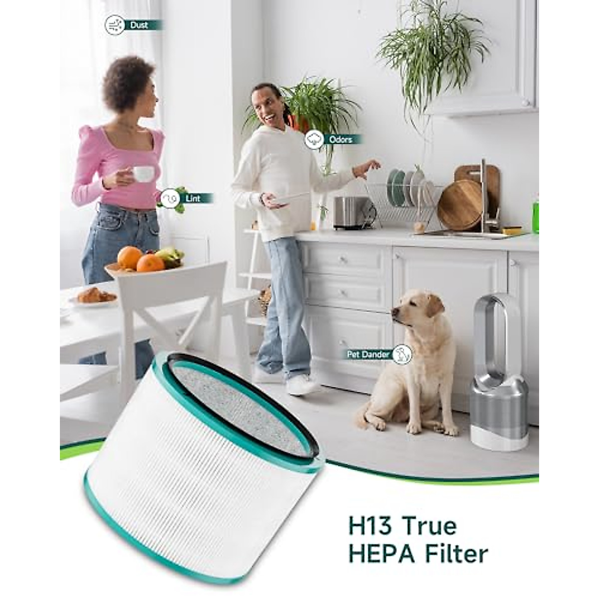 2-Pack HP01 HP02 Filter Replacement Kit Compatible with Dyson HP01/HP02/DP01 Air Purifier, H13 True HEPA Air Purifier Filter