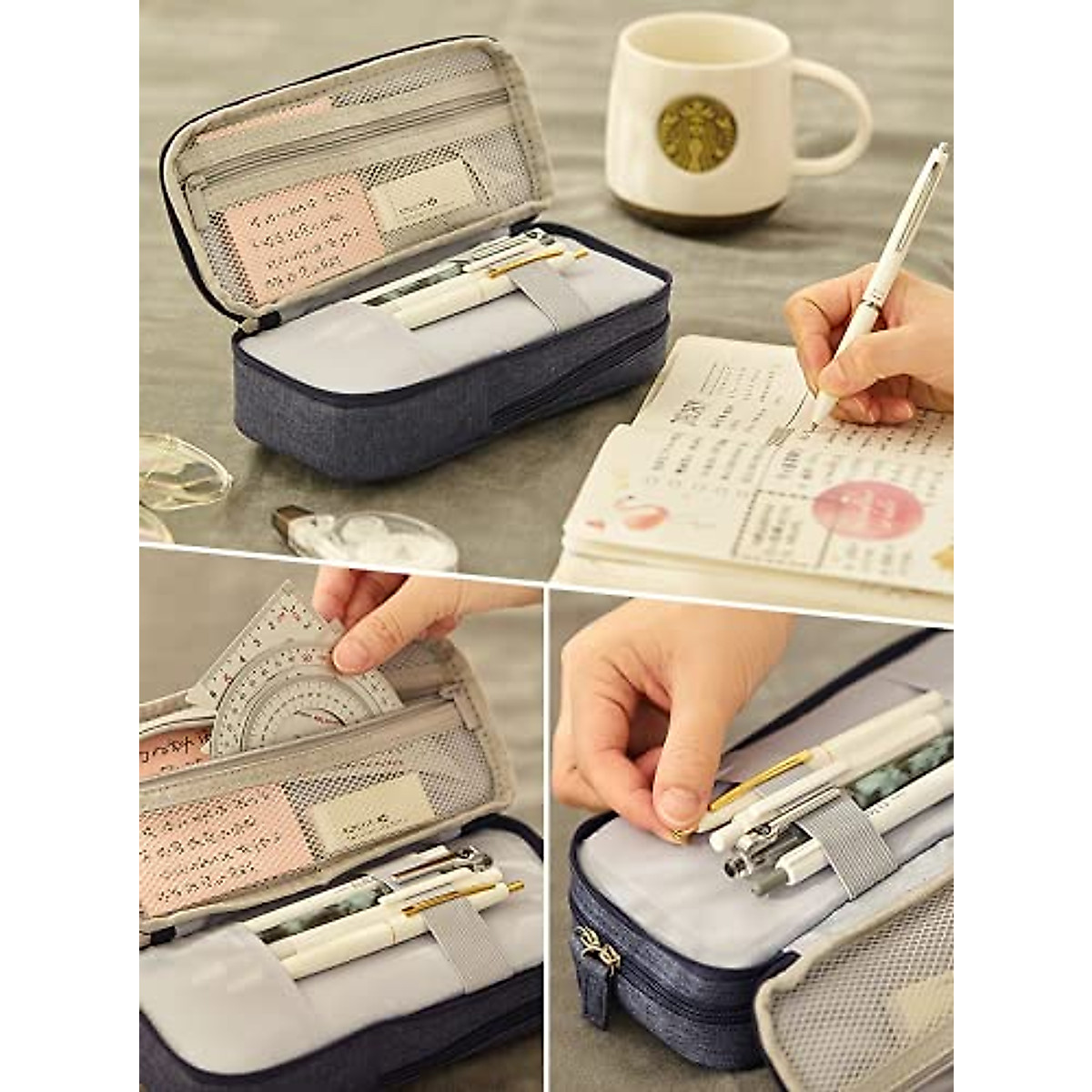 Big Capacity Pencil Case Standing Pen Holder Large Storage Stationery Case Cute Pencil Pouch Bag School College Office Organizer Back to School Supplies for Kids Boys Girls Teens (Green)