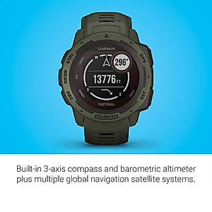 Garmin Instinct, Rugged Outdoor Smartwatch with Solar Charging Capabilities and Tactical Features, Built-in Sports Apps and Health Monitoring, Moss Green