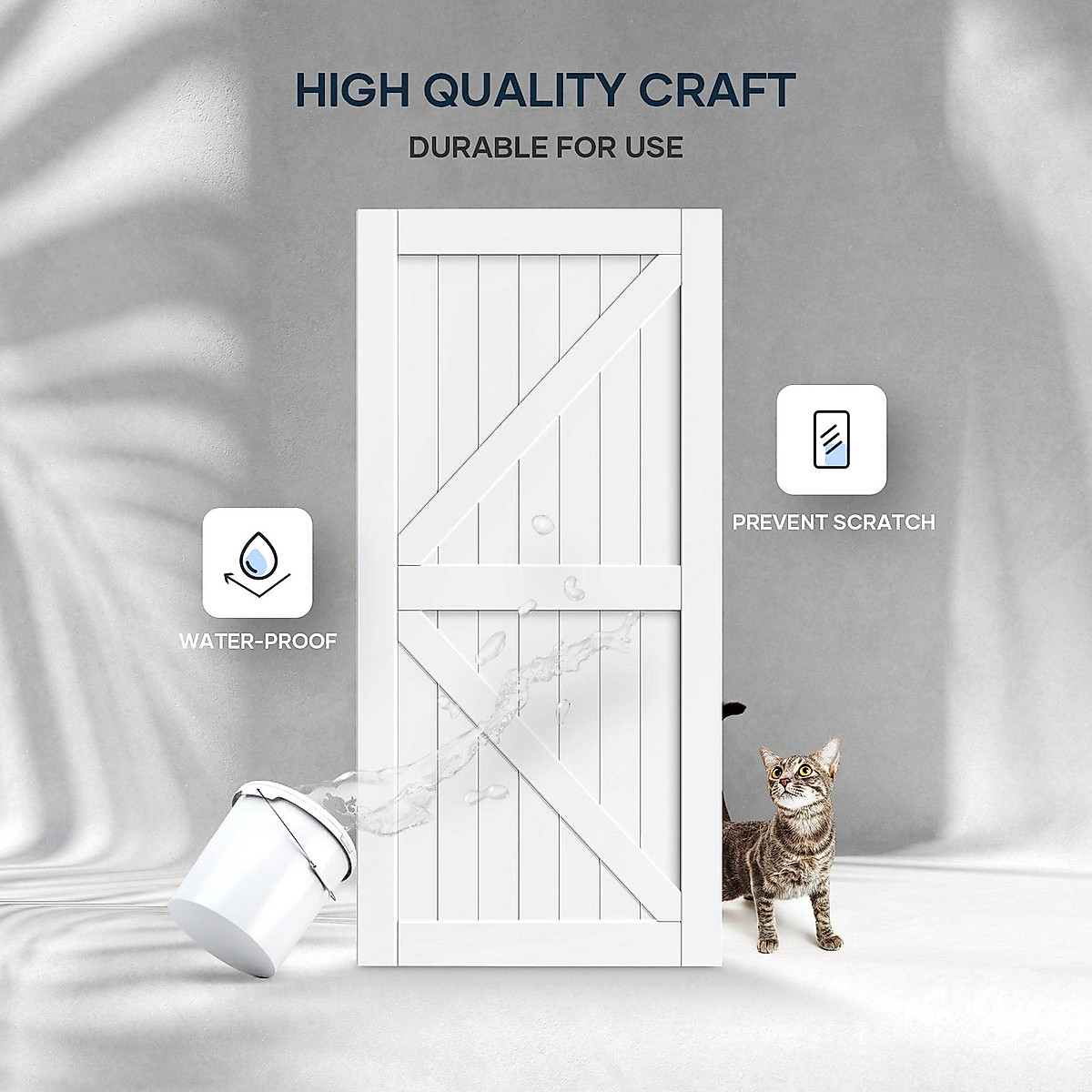 EaseLife 42in x 84in Sliding Barn Door with 7FT Barn Door Hardware Track Kit Included,Solid LVL Wood Slab Covered with Water-Proof & Scratch-Resistant PVC Surface,DIY Assembly,Easy Install,White