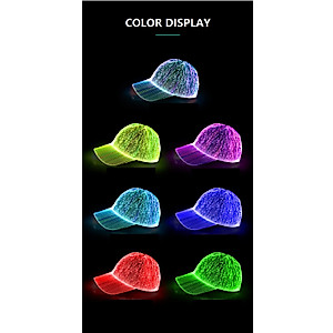 LED Light Up Hat for Men，7 Colors Glow Hat Fiber Optic Rave Luminous Baseball Cap for Women USB Charging White