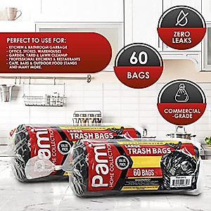 PAMI Large 33-Gallon Trash Bags, Black [60-Pack] - Strong Garbage Bags For Home, Office, Lawn, Commercial, Industrial & Janitorial Use- 33”x40” Trash Can Liners For Kitchen, Bathroom & Outdoor Bins