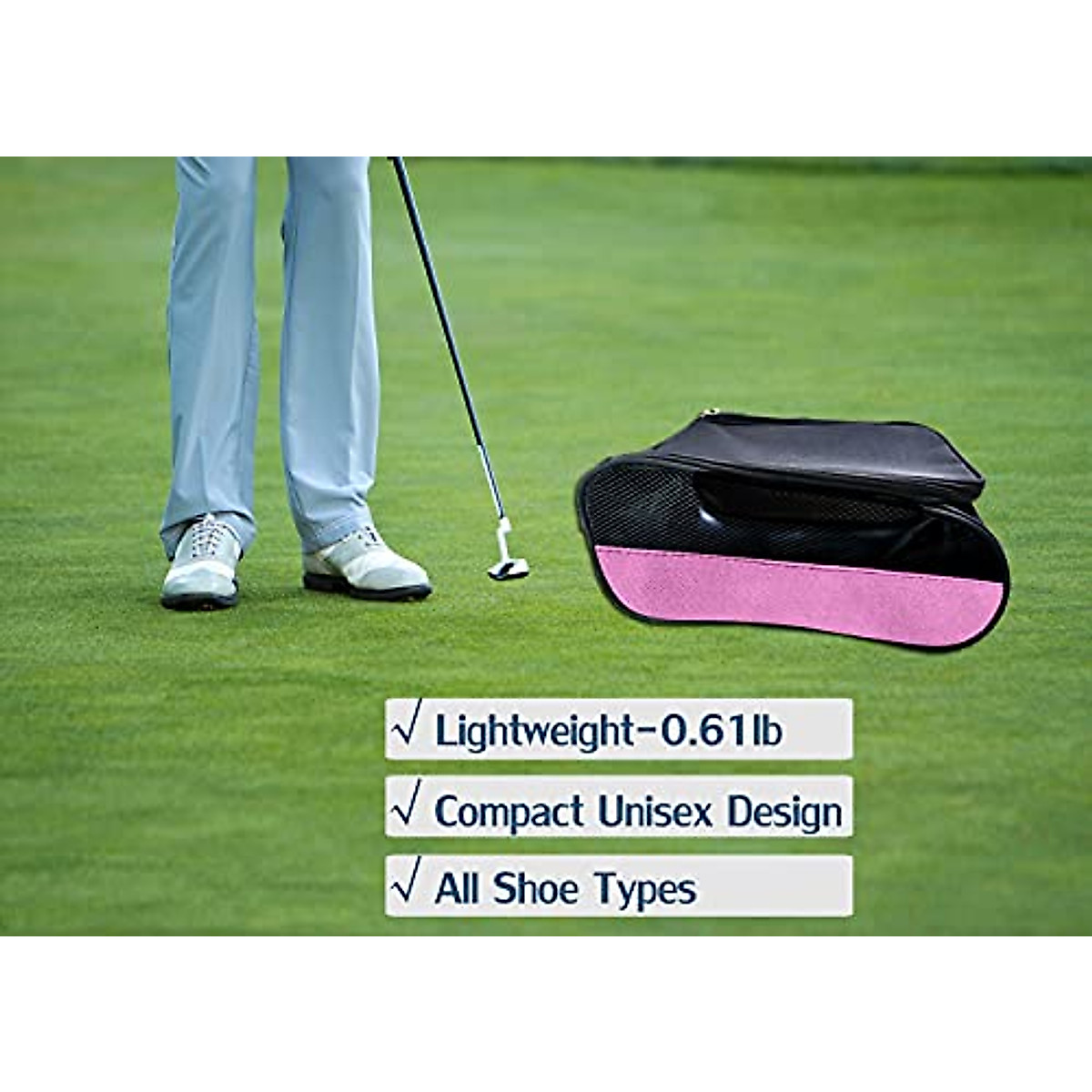Getfitsoo Golf Shoe Bag, Golf Shoes Bags Men/Women Outdoor Zippered Carrier Bags with Ventilation Sport Shoes Bag Travel Shoe Bags (Light Pink)