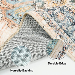 TOPRUUG Washable Rug 8x10 - Area Rugs for Living Room Anti Slip Backing Rugs for Bedroom Stain Resistant Non-Shedding Distressed Area Rug (Blue, 8X10)