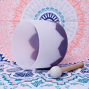 ENERGYSOUND Frosted A Note Third Eye Chakra Quartz Crystal Singing Bowl 8 inch Lotus Design with carrier bag