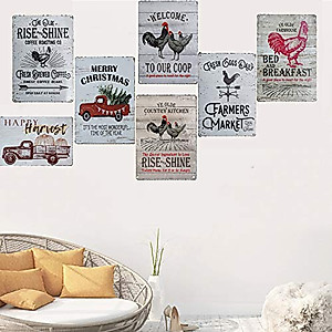 PXIYOU Welcome to Our Coop Chicken Sign Retro Vintage Metal Tin Signs Rustic Farmhouse Country Wall Art Sign 8X12Inch