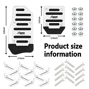Aokdom Upgrade Non-Slip Foot Pedal Covers Set for Gas Fuel Petrol Clutch Foot Pedals,Aluminum Car Decor for Car Safety,Universal Car Accessories (Silver)