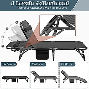 ABORON 2 Pack Chaise Lounges 4-Gear Patio Chairs Adjustable Foldable Portable Beach Poolside Sunbathing Chaises…