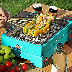 Charcoal Grill, Portable Charcoal Grill, Single Use Compact Detachable Stainless Steel Portable Barbecue Smoker Grill, Compact and Lightweigh and Portable, for Outdoor Camping Barbecue Picnic(BLU