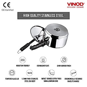 Vinod Pressure Cooker Stainless Steel – Inner Lid - 3 Liter – Sandwich Bottom – Indian Pressure Cooker – Induction Friendly Cooker – Best Used For Indian Cooking, Soups, and Rice Recipes, Quinoa