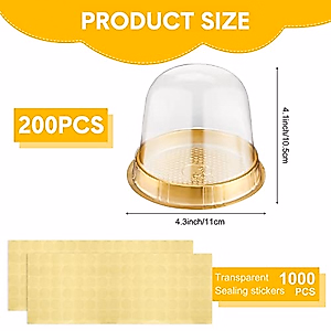 Mimorou 200 Pcs Individual Cupcake Boxes Clear Plastic Cupcake Containers Disposable Single Cupcake Holder with Lid Gold Tall