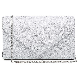 Dasein Women Glistening Evening Clutch Bags Formal Party Clutches Wedding Purses Cocktail Prom Clutches White Silver Hardware