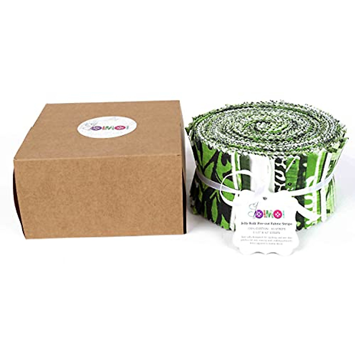 Soimoi 40Pcs Block Print Cotton Precut Fabrics for Quilting Craft Strips 2.5x42inches Jelly Roll - Green