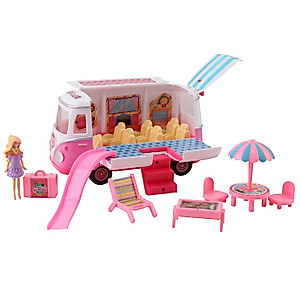 Vokodo Picnic Adventure Van With Doll Figurine Includes Slide Patio Furniture And Wardrobe Kids Pretend Play Party Bus Cooking Truck Kitchen Vogue Toy Fashion Car Vehicle Great Gift For Girls Children