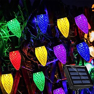 Ohwewant 31Ft 50 LED C9 Solar Christmas Lights Outdoor, Multicolored Solar String Lights, Waterproof Christmas Decorations for Xmas Tree, Patio, Yard, Porch