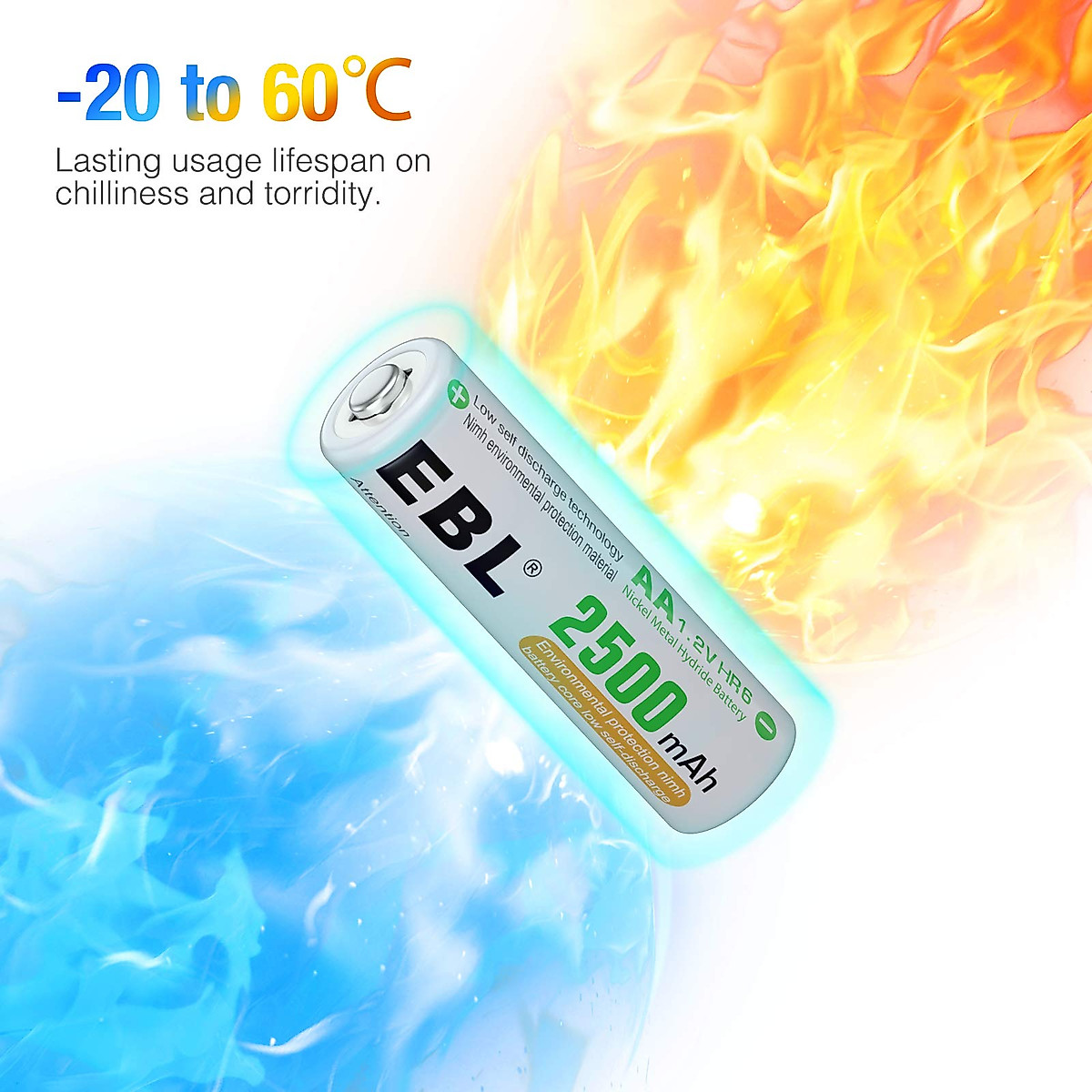 EBL 10 Counts AA Batteries 2500mAh 1.2V High Performance Precharged Ni-MH AA Rechargeable Batteries