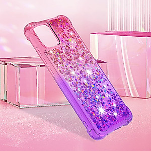 CAIYUNL for Samsung Galaxy A04E Case with Tempered Glass Screen Protector, Women Girls Glitter Bling Floating Liquid Sparkle Cute Soft TPU Phone Case Protective Cover for Samsung A04E Case-Purple/Pink