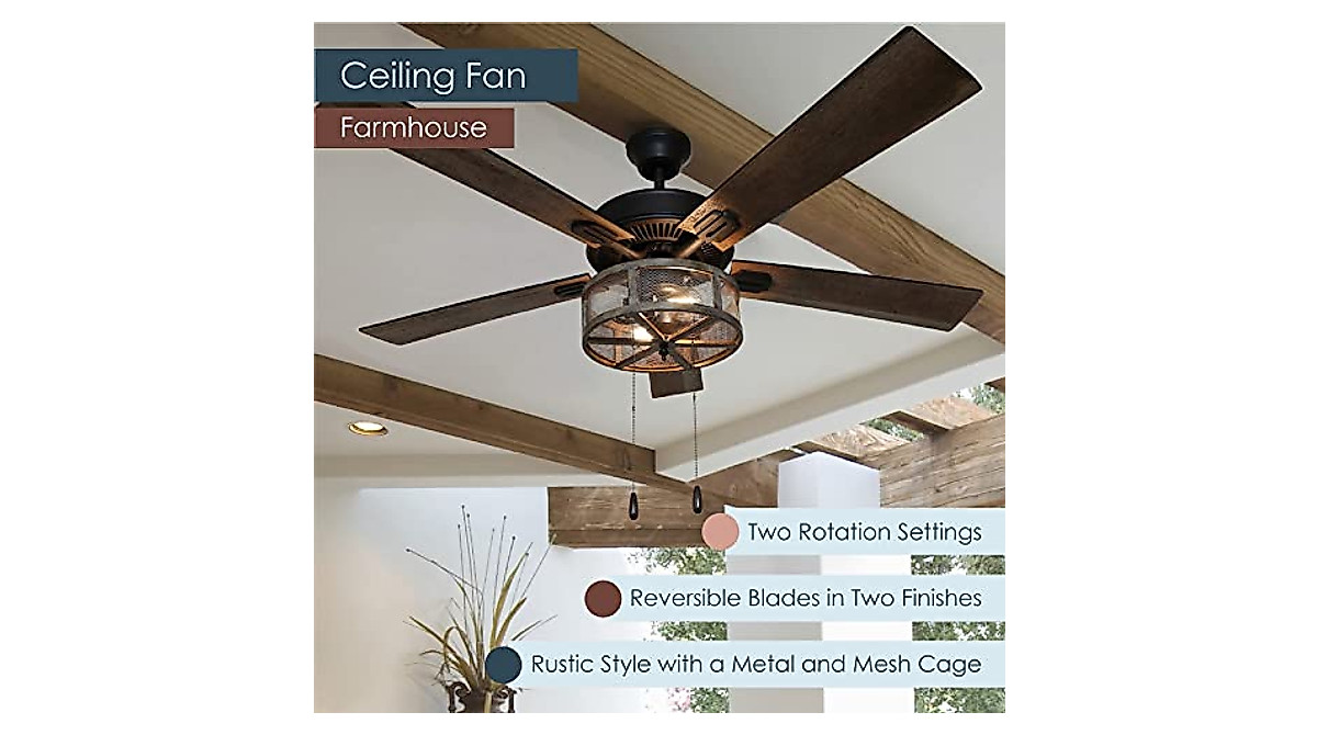 52" Farmhouse LED Ceiling Fan | Rustic Industrial Style