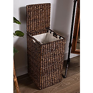 BIRDROCK HOME Single Laundry Hamper with Liner and Lid - Brown Wash - Hand Woven Natural Seagrass Fiber - Organize Clothes Storage - Easy Transport - Single Basket - Liner Bag