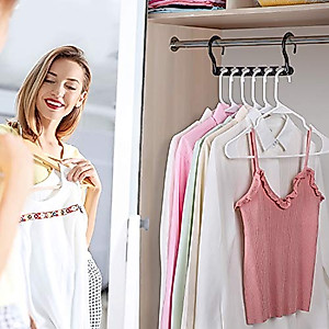 HOUSE DAY Sturdy Plastic Space Saving Hangers 12 Pack, Cascading Hangers Organizer Closet Space Saver 80% and Wrinkle Free Clothes, Multi Collapsible Hangers for Heavy Clothes, Shirts, Pants (Black)