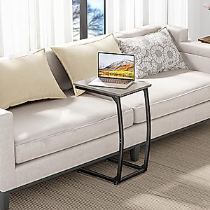 LAKEMID C Shaped End Table Set of 2, Side Table for Couch, Small Sofa Table with Metal Frame, Couch Table for Small Spaces, TV Tray Table for Living Room Bedroom (Grey)
